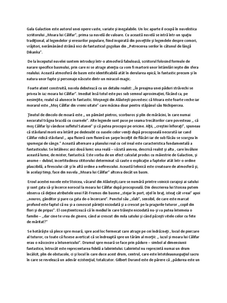 Moara Lui Califar-Interpretare | PDF