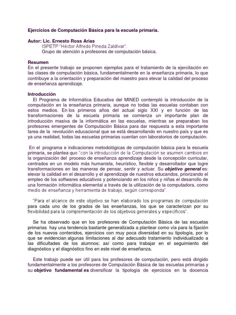 Ejercicios de Computación Básica | Descargar gratis PDF | Educación primaria | Point and Click