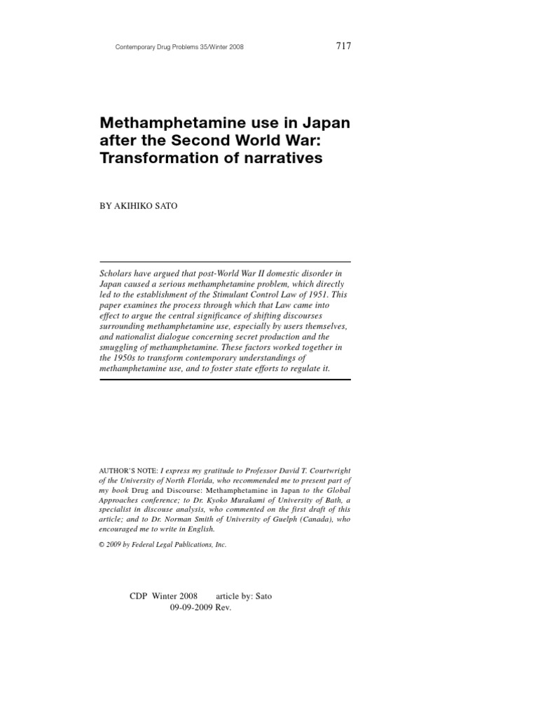 Methamphetamine Use in Japan After The Second World War: Transformation ...
