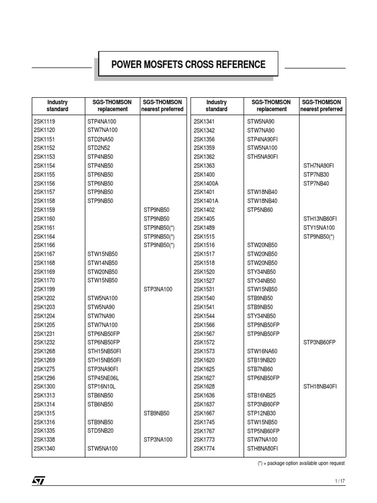 Power MOSFET Cross Reference | PDF | Semiconductor Devices | Semiconductors