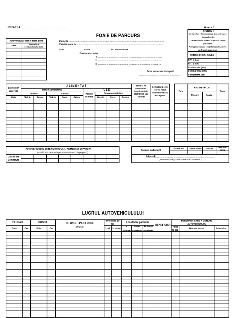 Model Foaie de Parcurs | PDF