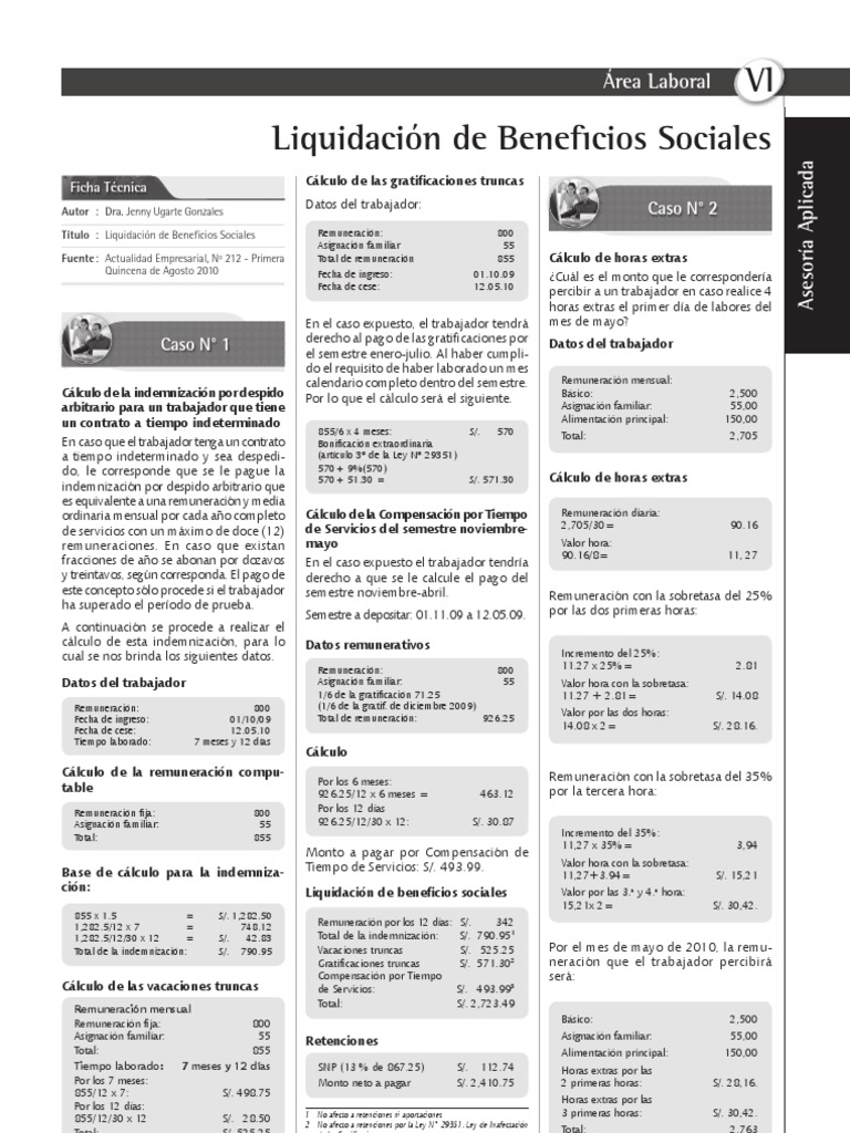 Liquidacion de Beneficios Sociales 2 | PDF | Salario | Relaciones laborales
