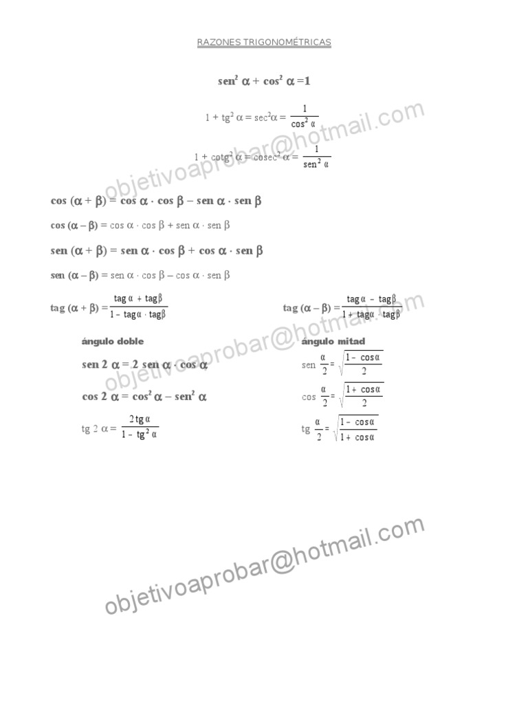 Fórmulas Básicas de Trigonometría | PDF