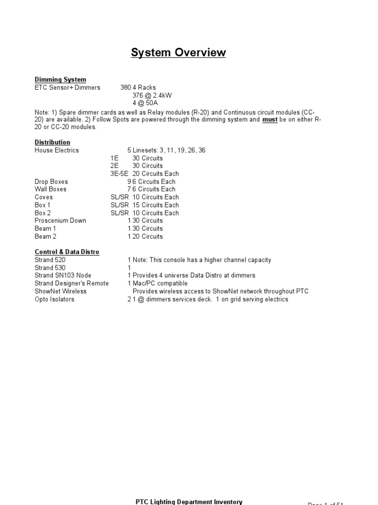 PTC Lighting Department Inventory | PDF | Light | Architectural Elements