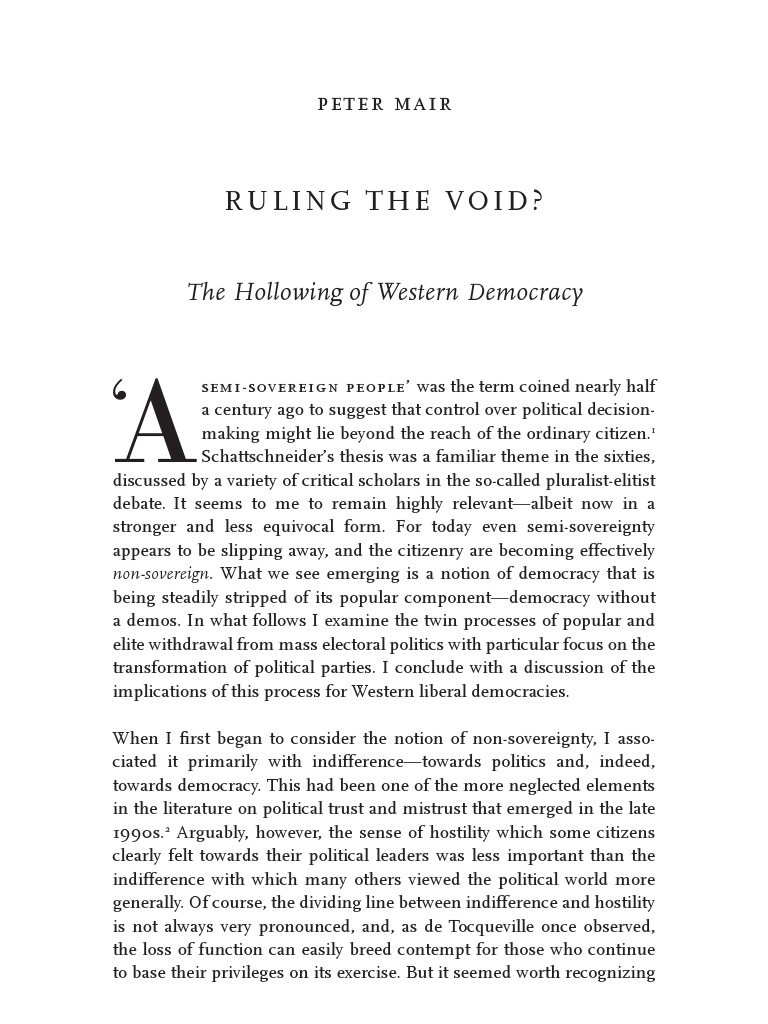 Peter Mair - Ruling The Void | PDF | Voter Turnout | Democracy