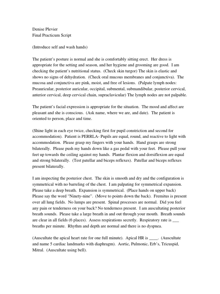 Practicum Script (Assessment) | PDF | Pulse | Breathing