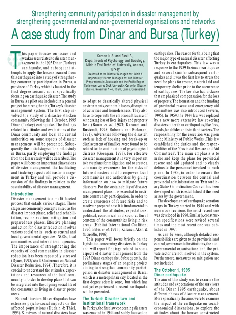 A Case Study From Dinar and Bursa (Turkey) | PDF | Emergency Management ...
