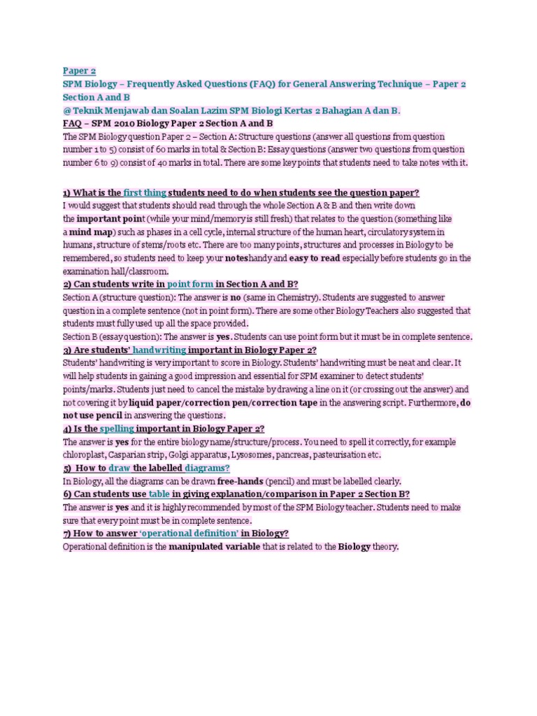 Biology Answering Technique SPM | PDF