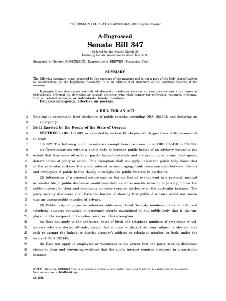 Senate Bill 347: A-Engrossed | PDF | Investment Fund | Discovery (Law)