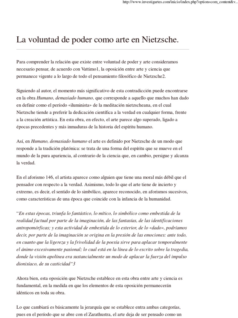 La voluntad de poder en el arte de Nietzsche | PDF | Verdad | Friedrich ...