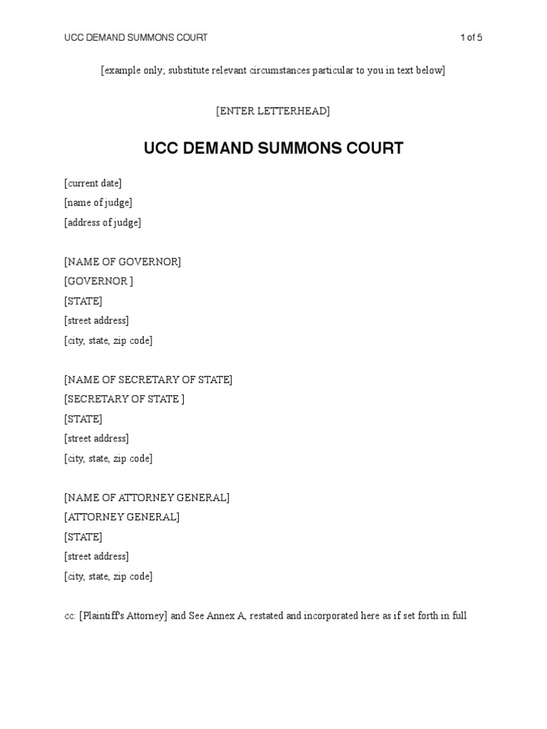OPPT: Individual UCC Demand Summons Court Template | PDF | Perjury ...