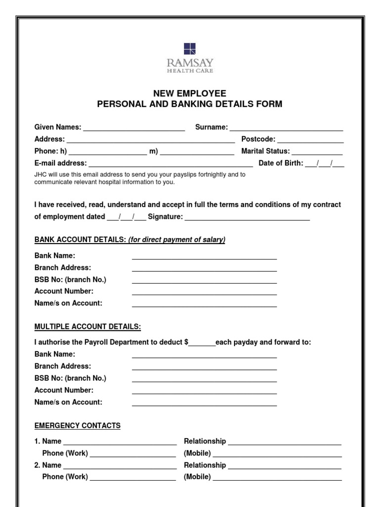 Personal and Banking Details Form | PDF