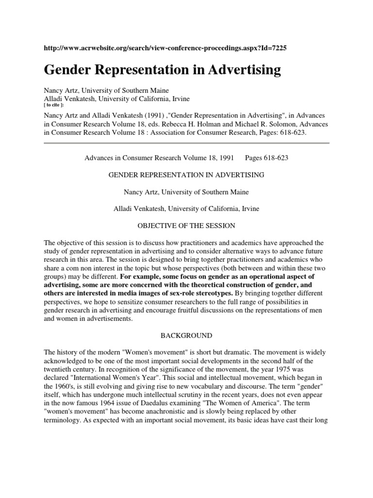 Gender Representation in Advertising | PDF | Gender | Gender Studies