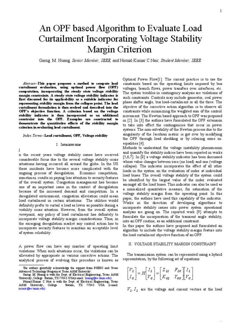 An OPF Based Algorithm To Evaluate Load Curtailment Incorporating Voltage Stability Margin ...