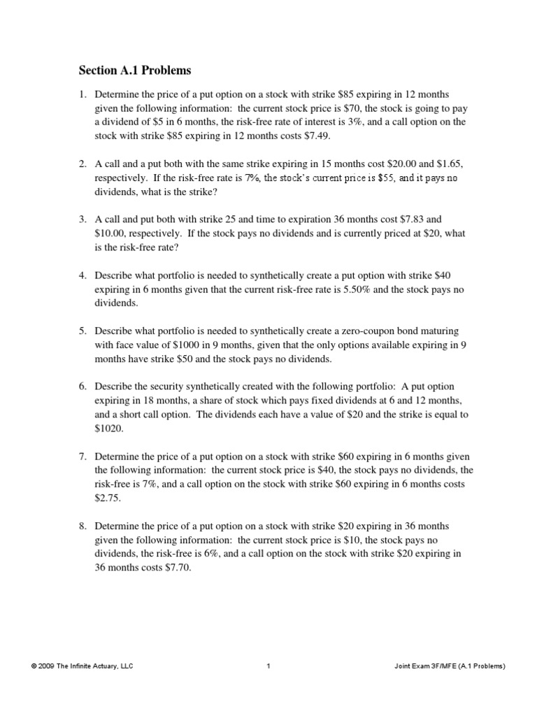 Section A.1 Problems: © 2009 The Infinite Actuary, LLC 1 Joint Exam 3F ...