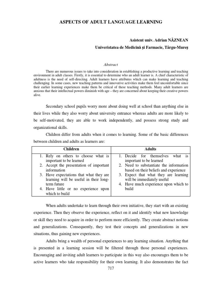 Aspects of Adult Language Learning: Asistent Univ. Adrian NĂZNEAN ...