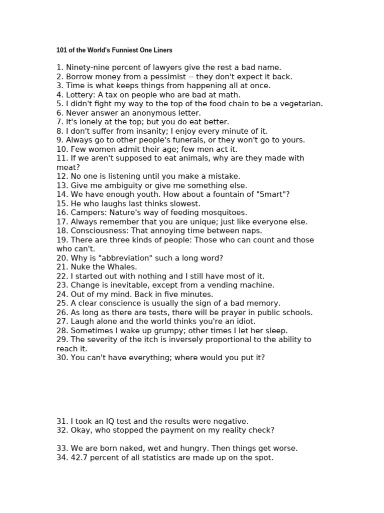 101 Best One Liners | PDF | Mystery, Thriller & Crime Fiction