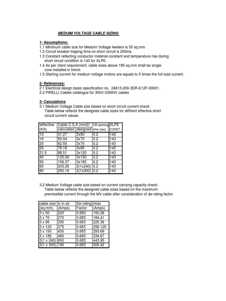 MV Cable Sizing Sheet | PDF | Cable | Electromagnetism