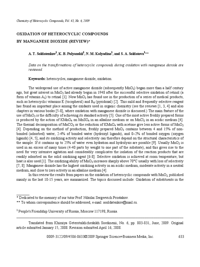 Oxidation of Heterocyclic Compounds | PDF | Aldehyde | Amine