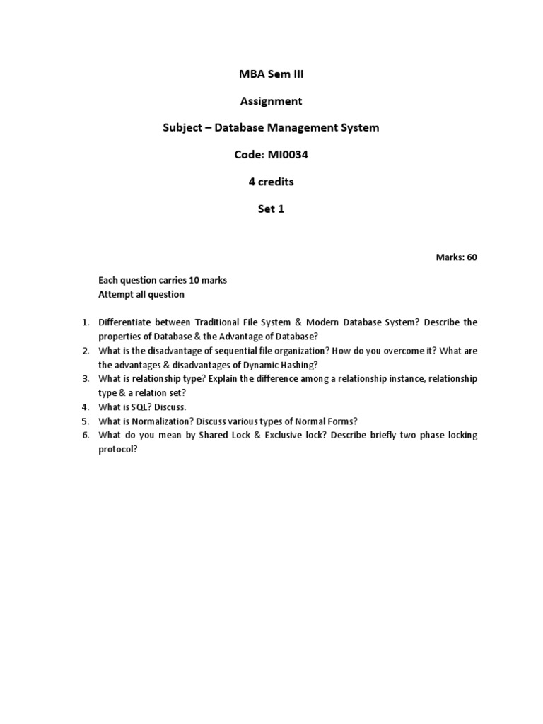 MBA Database Management System Assignment | PDF