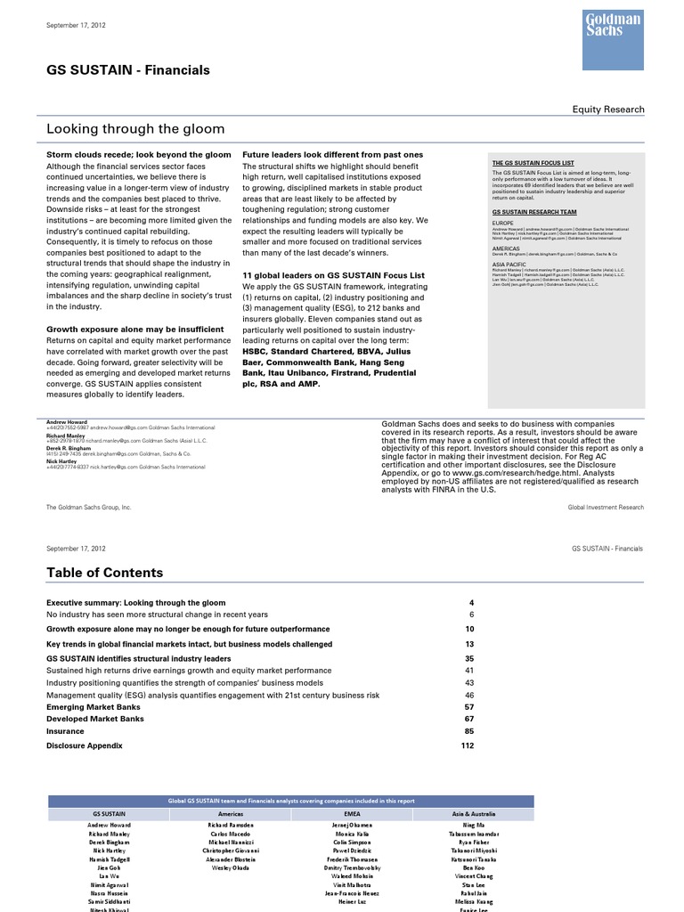 Gs Sustain | PDF | Goldman Sachs | Banks