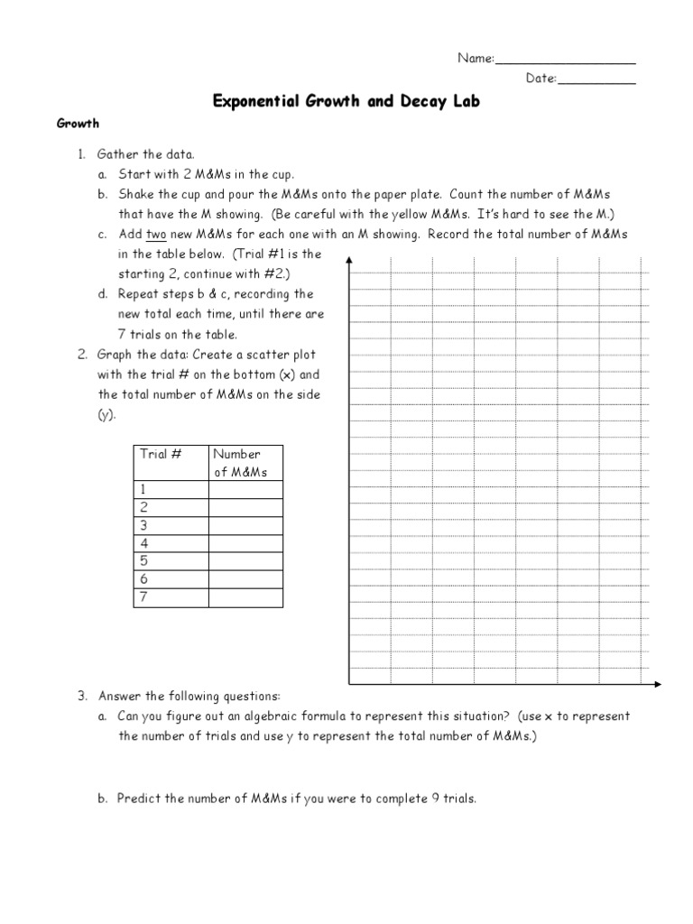 Exponential M&M Growth and Decay Lab | PDF | Numbers | Exponential Function