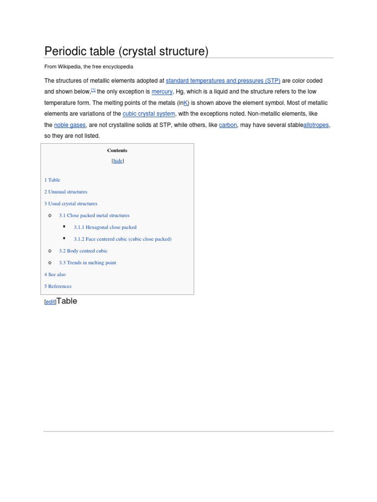 Periodic Table (Crystal Structure) | PDF | Crystal Structure ...