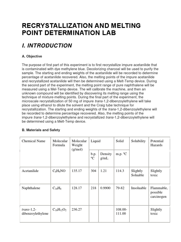 Laboratory Report of Melting Point | PDF | Filtration | Melting Point