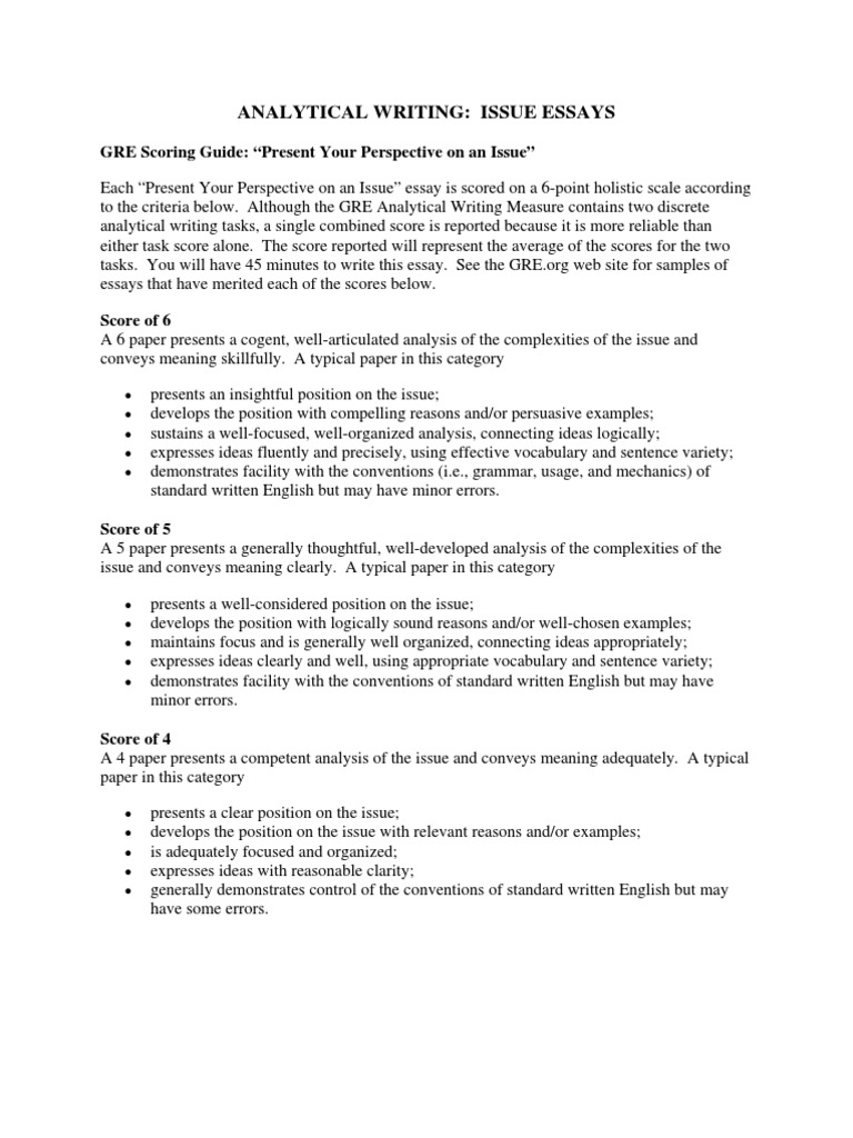 Analytical Writing: Issue Essays: GRE Scoring Guide: "Present Your ...