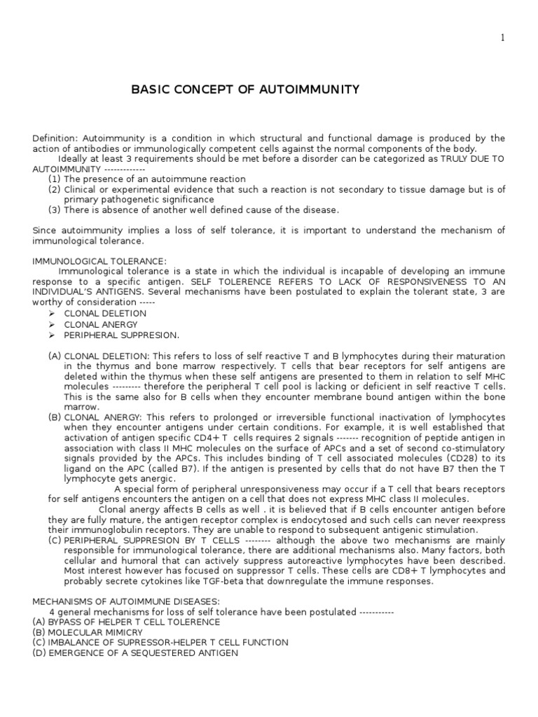 Basic Concept of Autoimmunity | PDF | Immune Tolerance | T Cell