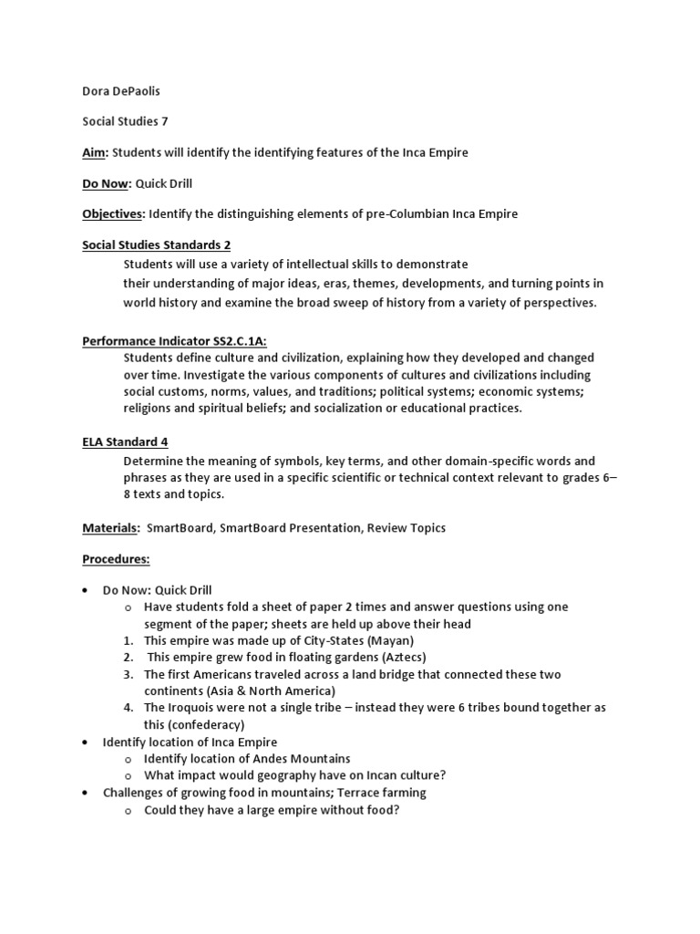 Inca Lesson Plan | Download Free PDF | Inca Empire | Civilization