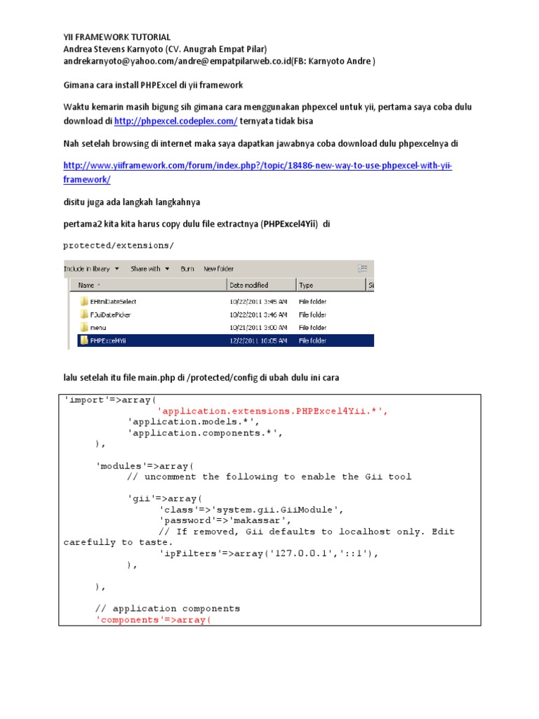 Cara Install PHPExcel Di Yii Framework | PDF