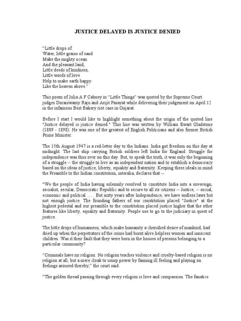 Justice Delayed Is Justice Denied Download Free Pdf Prosecutor Judge