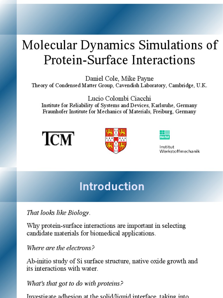 Molecular Dynamics Simulations of Protein-Surface Interactions | PDF ...