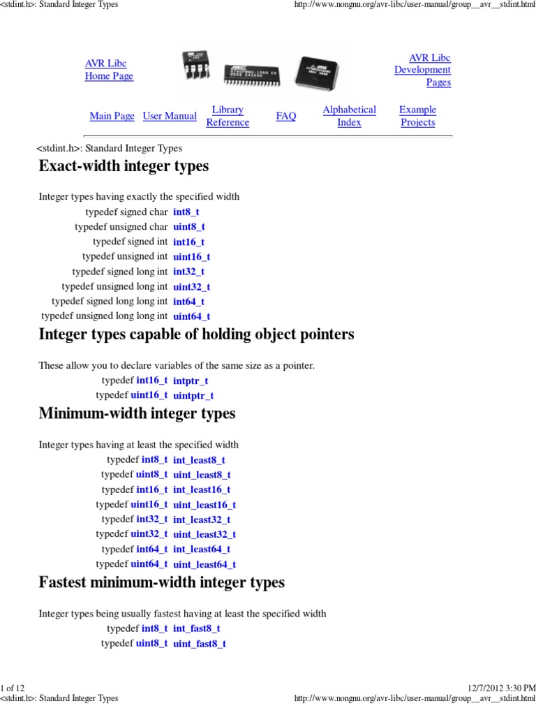 AVR Libc Standard Integer Types Guide | PDF | Integer (Computer Science) | 64 Bit Computing