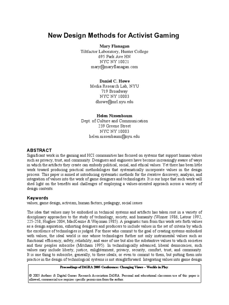 New Design Methods For Activist Gaming | PDF | Value (Ethics) | Design ...