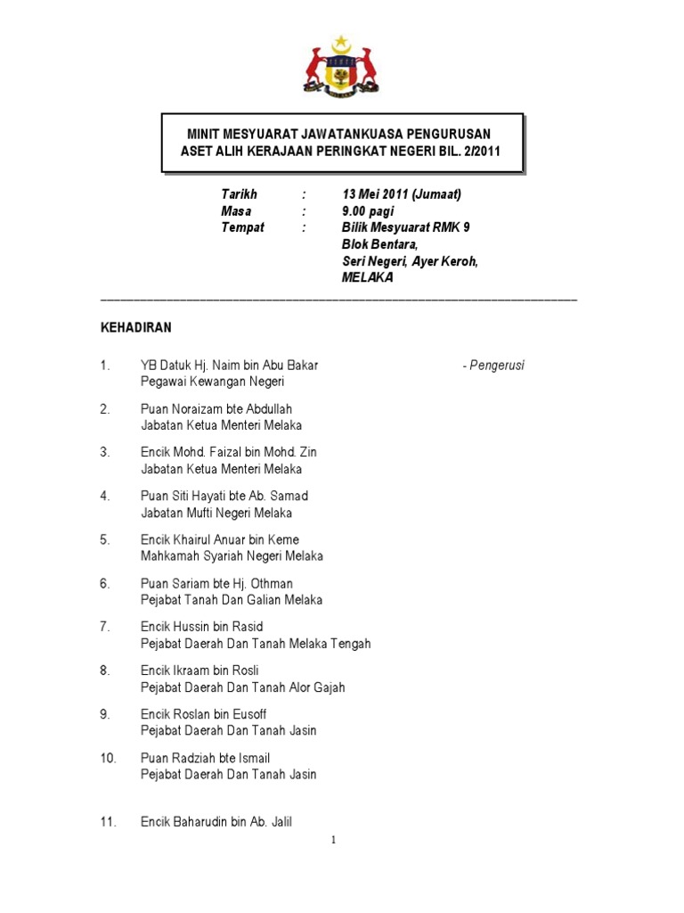 Contoh Minit Mesyuarat | PDF