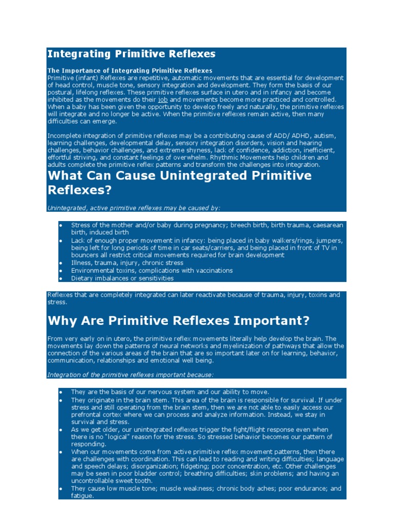 Integrating Primitive Reflexes | PDF | Stress (Biology) | Fear