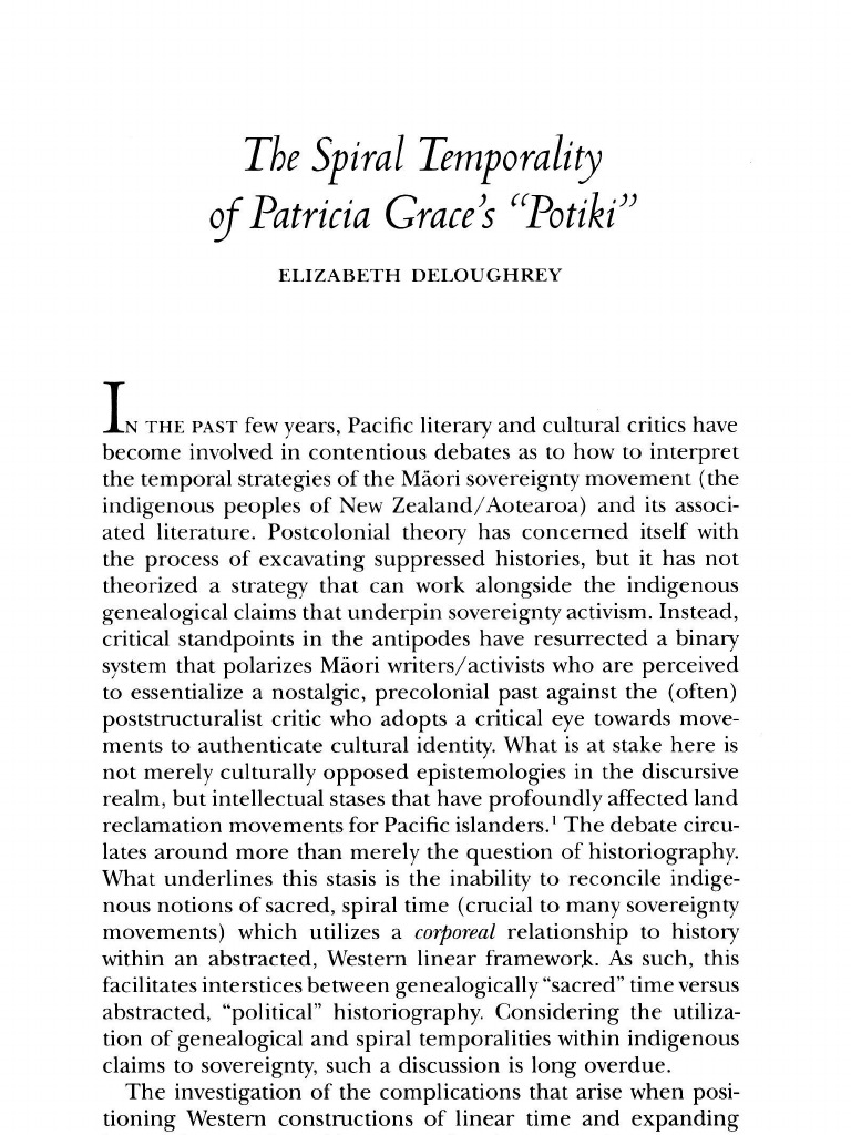 Spiral Temporalities of Patricia Grace's Potiki | PDF | Indigenous ...