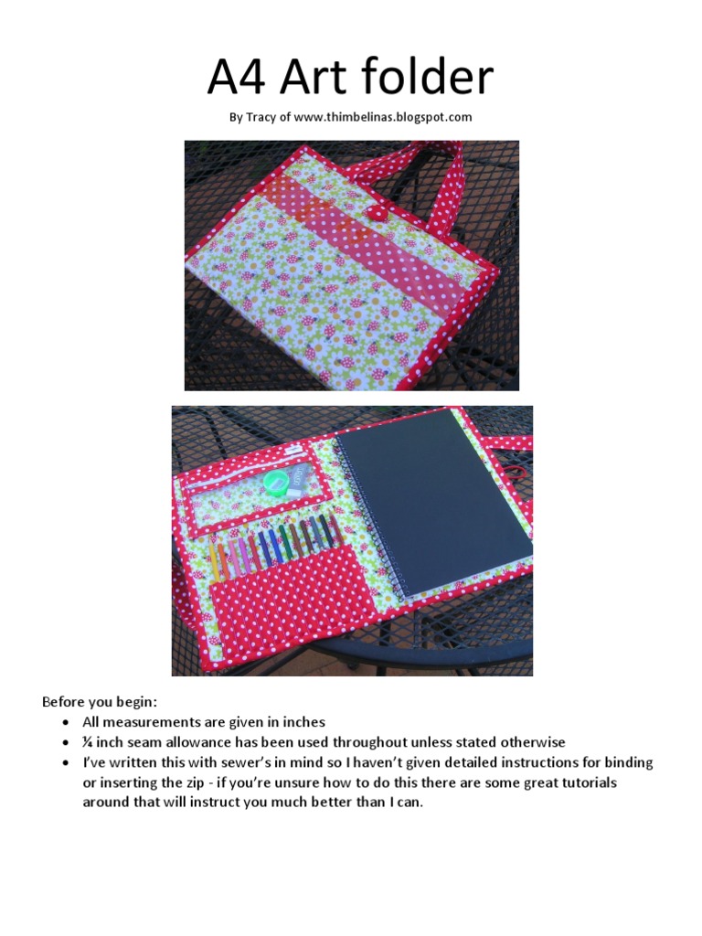 A4 Art Folder Tutorial | PDF | Quilting | Seam (Sewing)