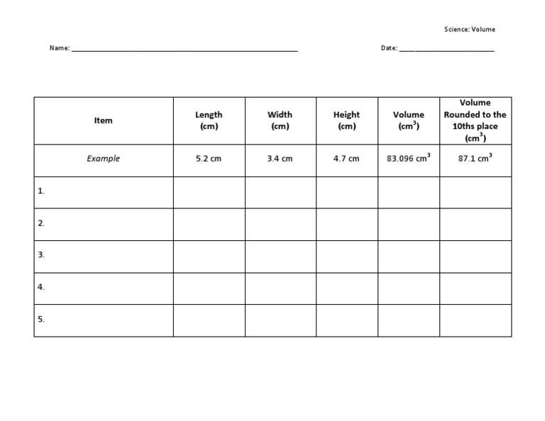 Student Volume Calculation Sheet | PDF