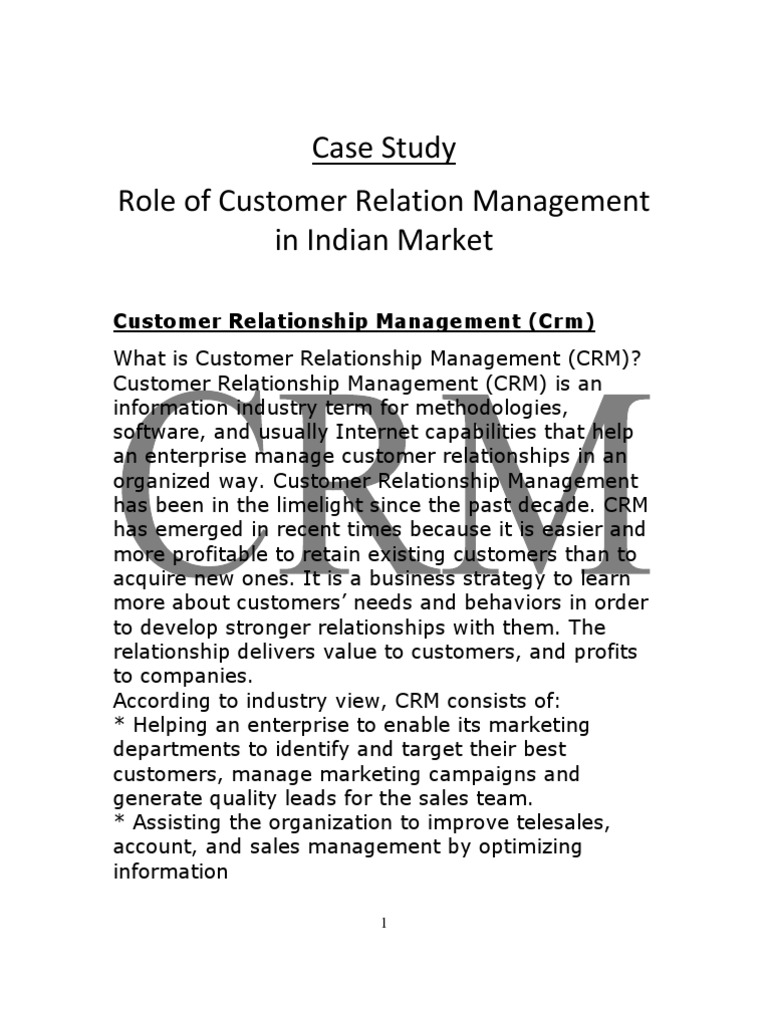 Case Study Role of Customer Relation Management in Indian Market | PDF ...