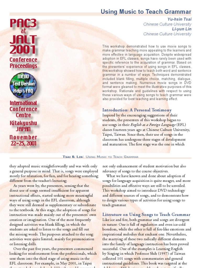 Teaching Grammar Using Music | PDF | English As A Second Or Foreign ...