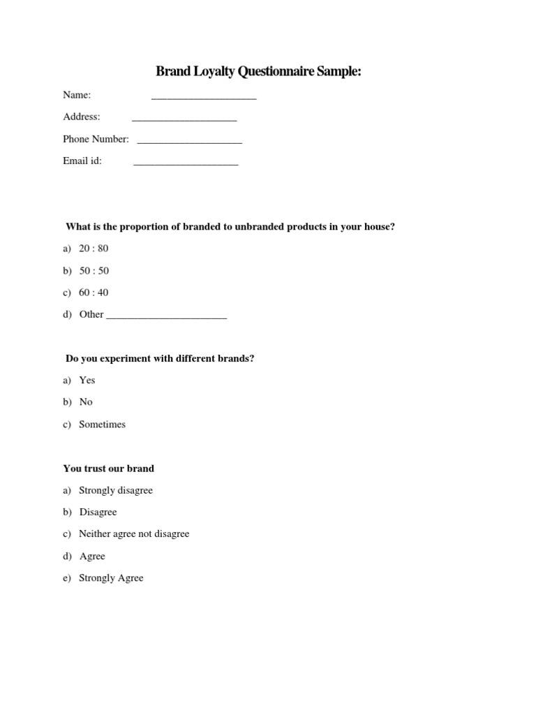 Brand Loyalty Questionnaire | PDF