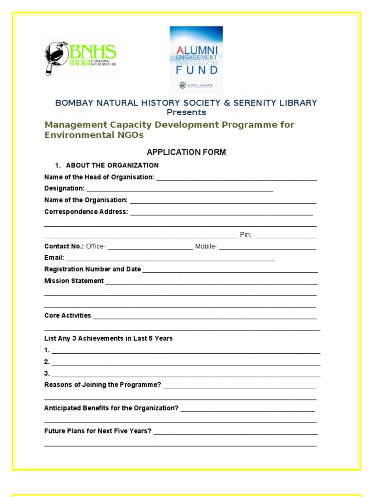 NGO Workshop Application Form | PDF | Capacity Building | Non ...