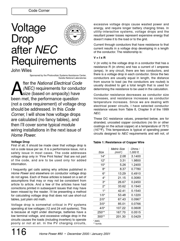 Voltage Drop After NEC Requirements | PDF | Electrical Resistance And ...