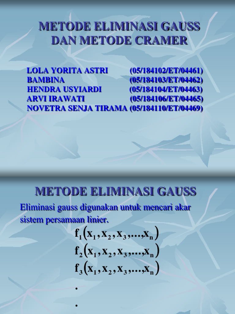 Metode Eliminasi Gauss & Metode Cramer | PDF | Metode & Bahan Ajar ...