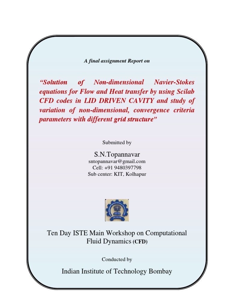 Lid Driven Cavity CFD Simulation Report by S N Topannavar | PDF | Fluid Dynamics | Finite ...