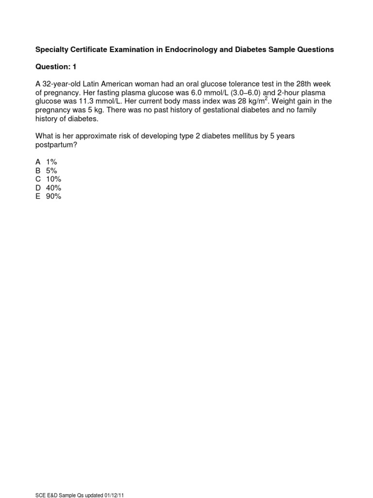 SCE ED Sample Questions | PDF | Diabetes Mellitus Type 2 | Diabetes ...