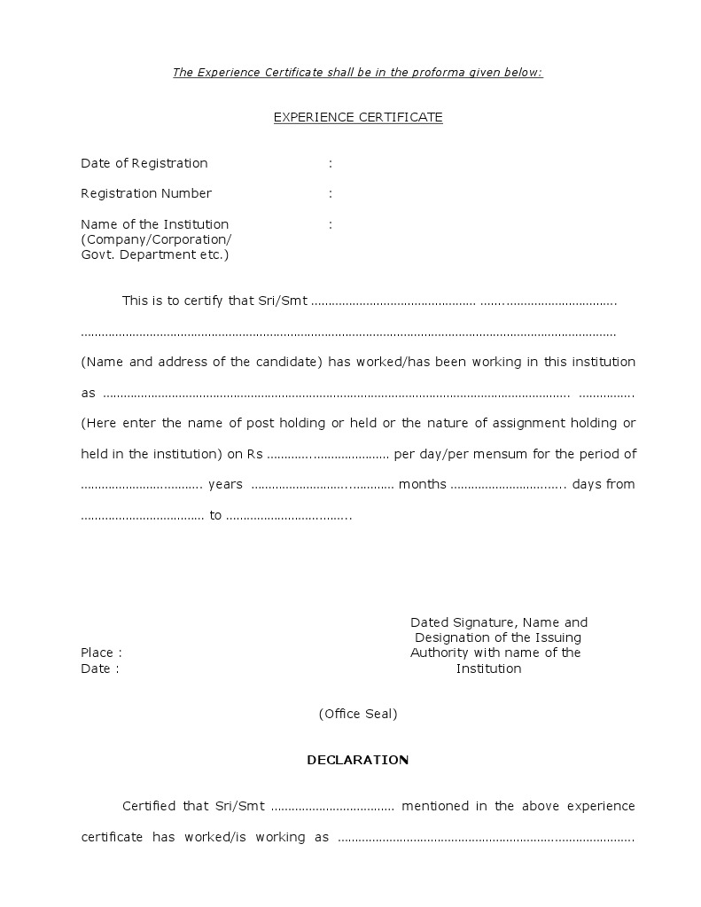 Experience Certificate Template | PDF